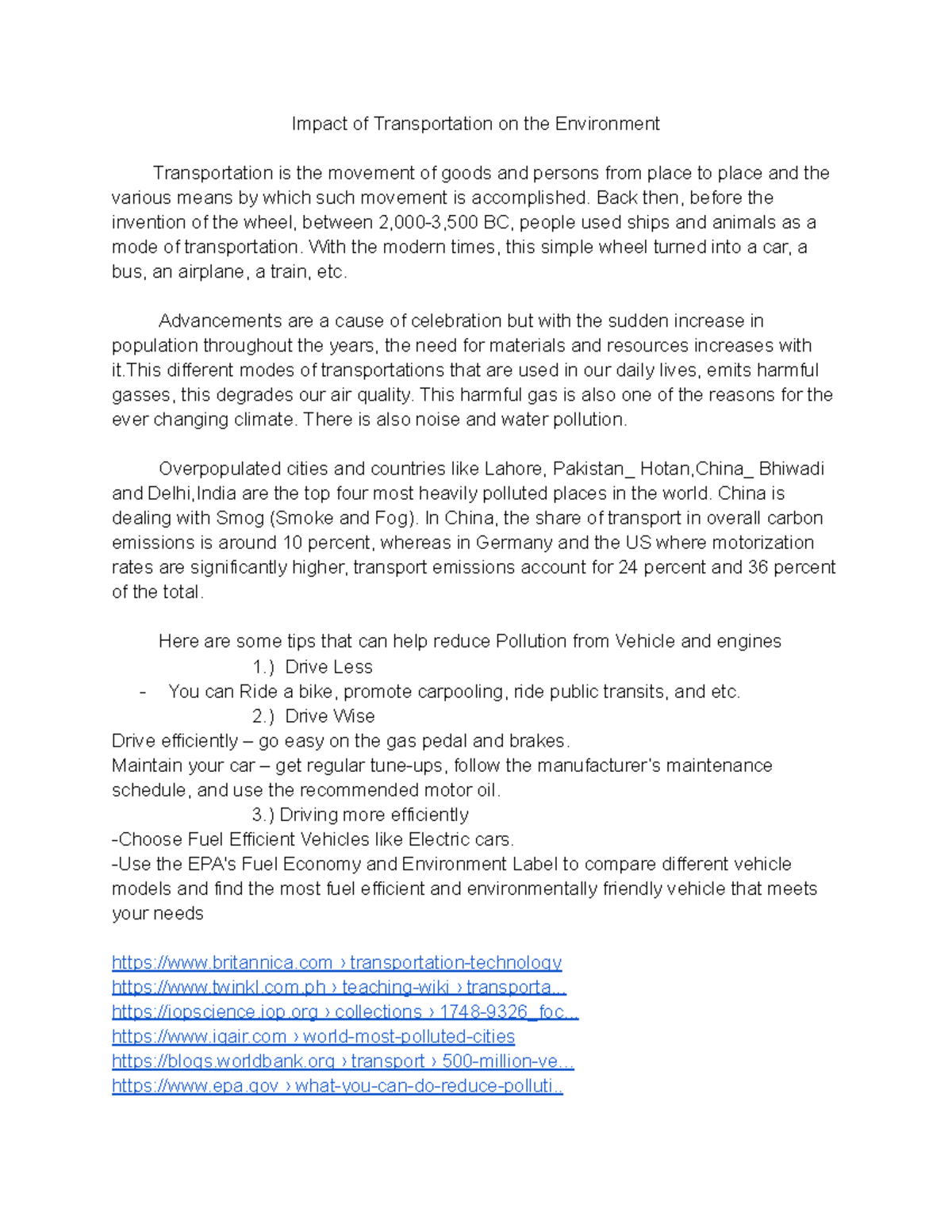 Impact of Transportation on the Environment - Impact of Transportation ...