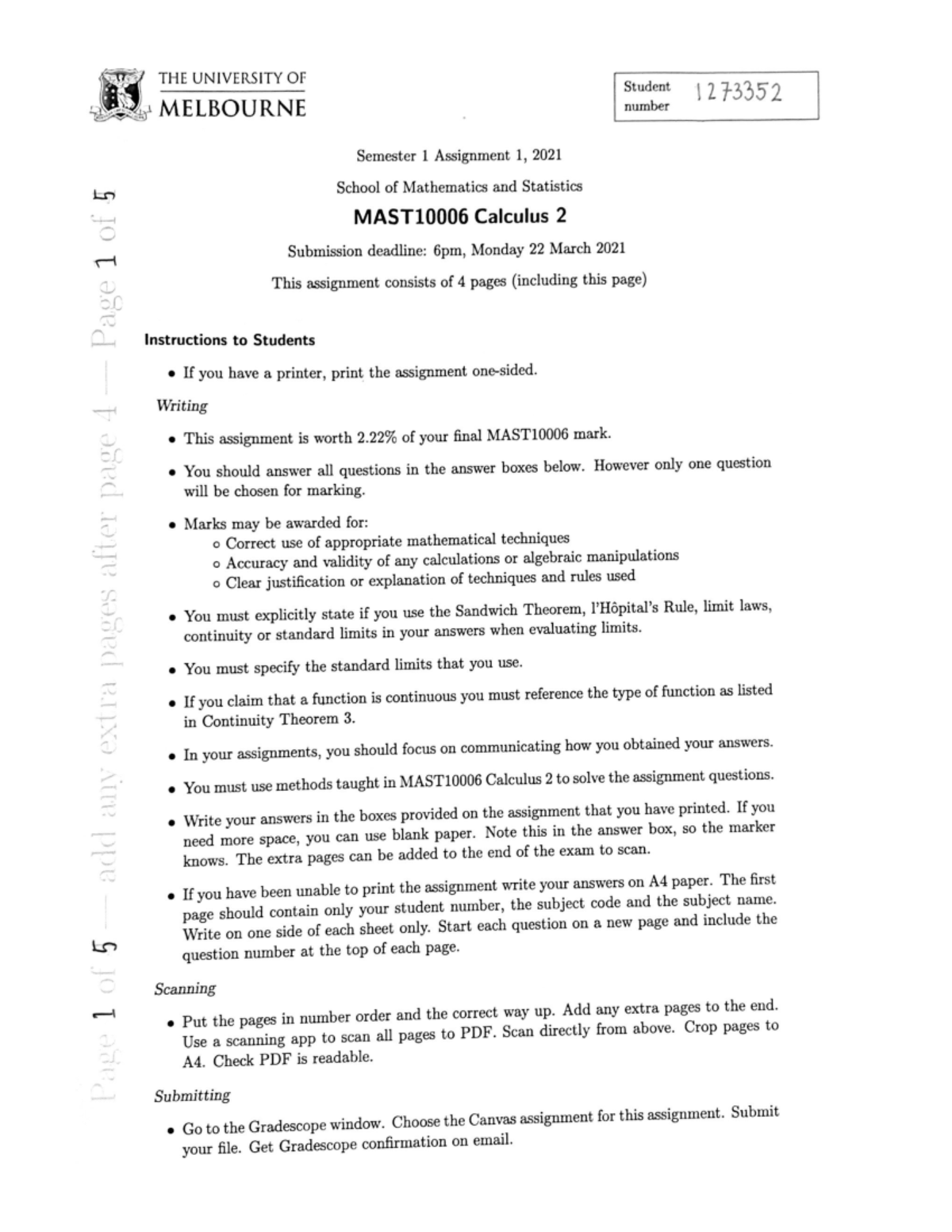 Calculus 2 Assignment 1 - MAST10006 - Studocu Calculus 2 Assignment 1 - MAST10006 - Studocu