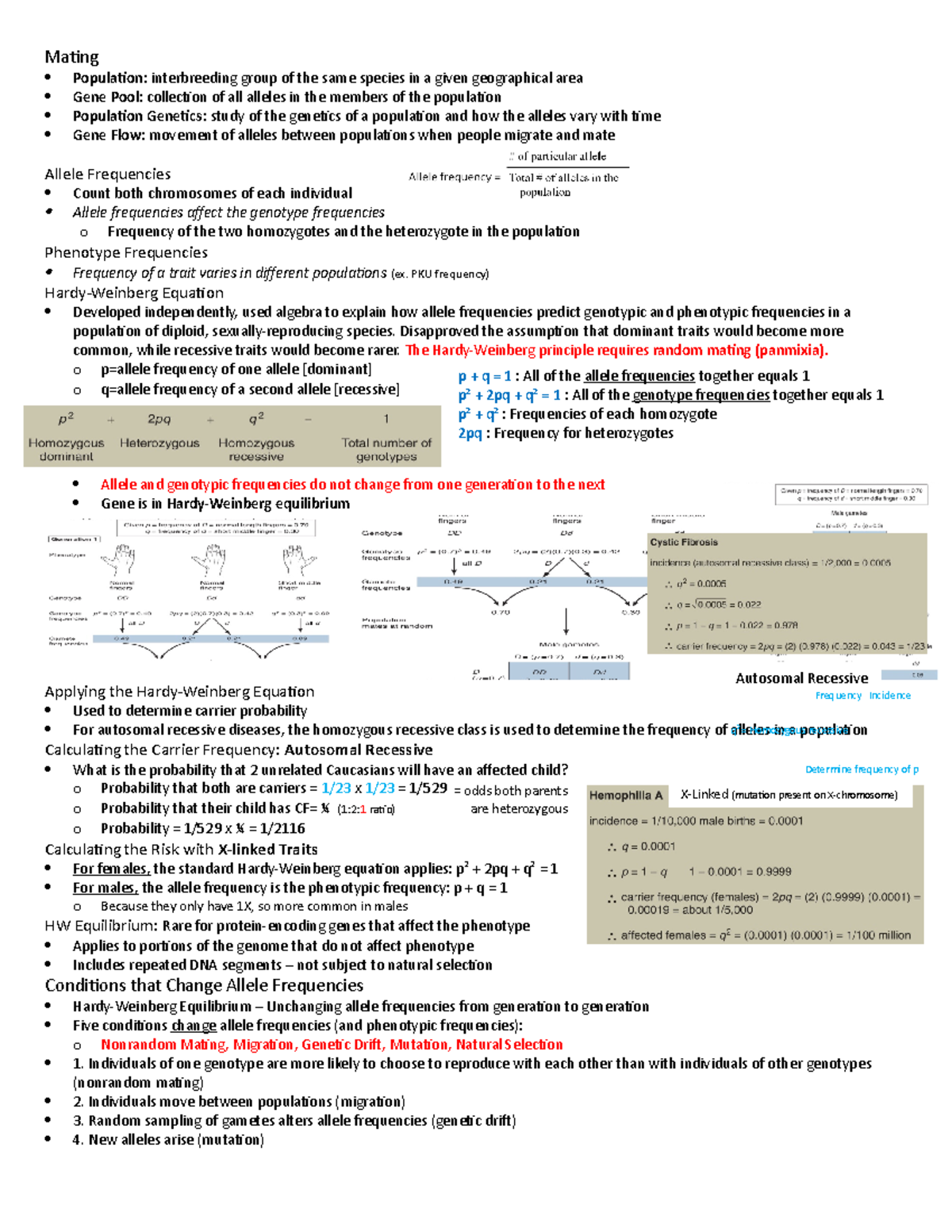 8. Mating - Lecture notes 8 - Mating Population: interbreeding group of ...