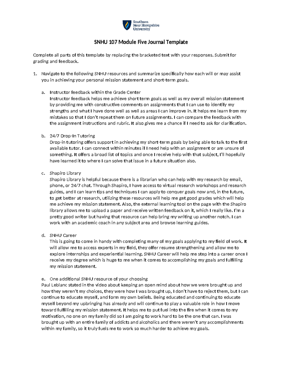 SNHU 107 Module Five Journal Template Finished - SNHU 107 Module Five ...