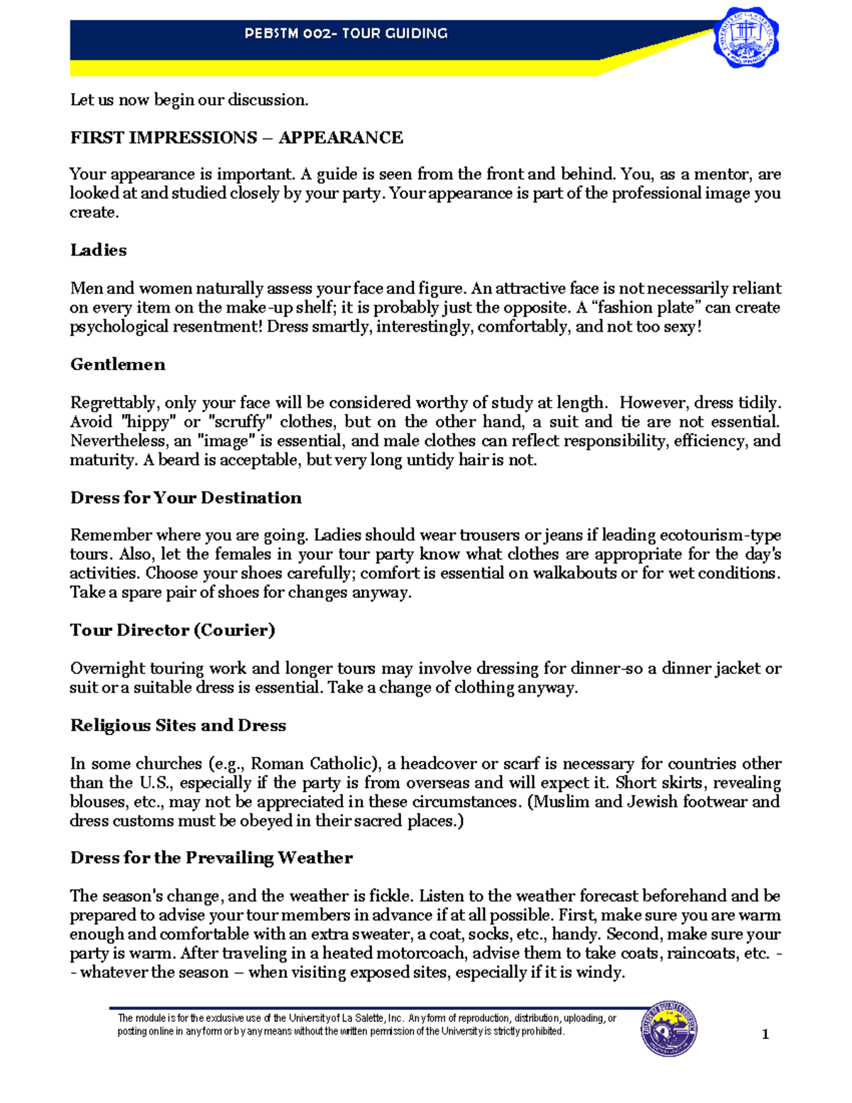 Module 2 HOW TO Guide Successful Tours - The module is for the ...