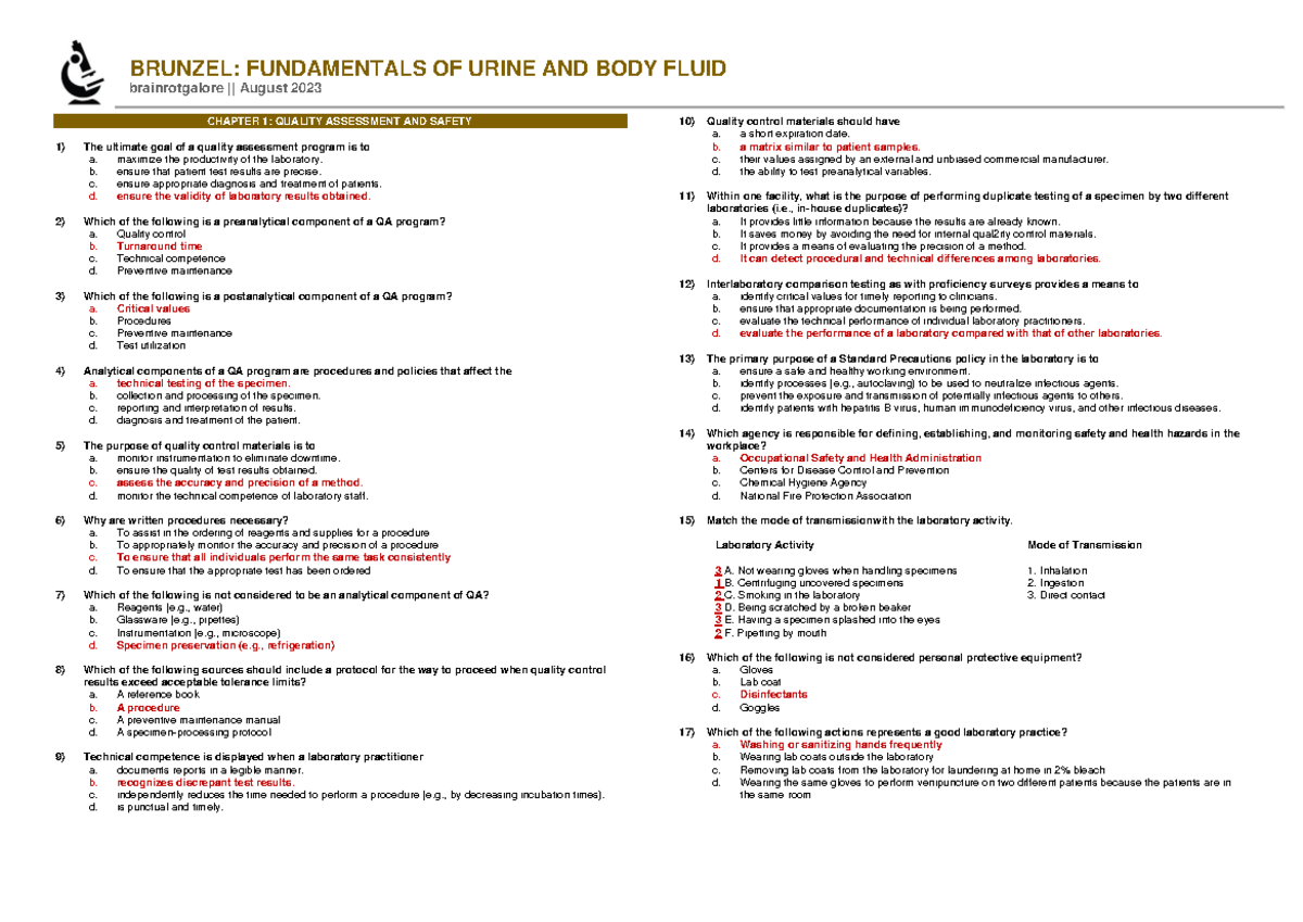 Brunzel Assessment Questions WITH Answer - BRUNZEL: FUNDAMENTALS OF ...