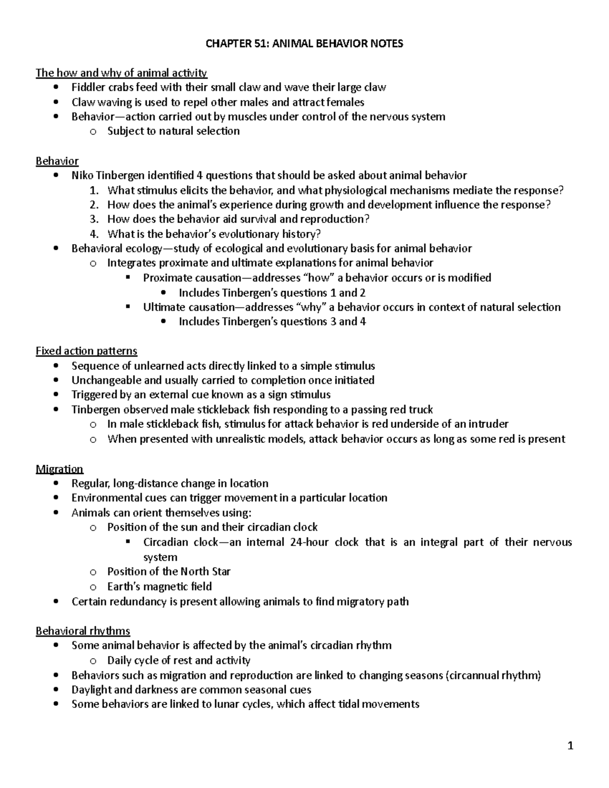 2 Biology 2016-4-20 chapter 51 animal behavior notes - CHAPTER 51 ...