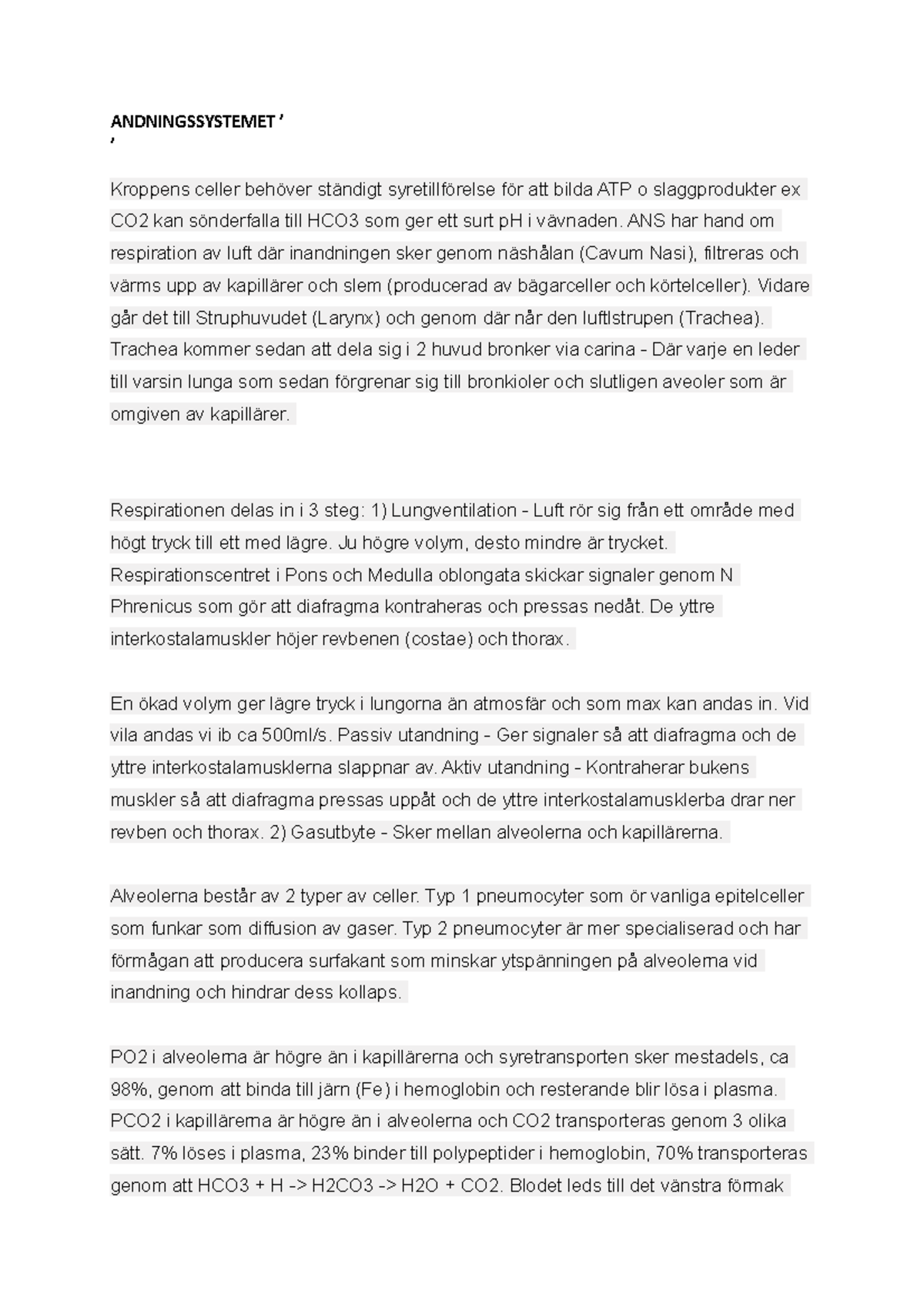 Andningssystemet- vad är det egentligen och hur? - OM8114 - HKR - Studocu