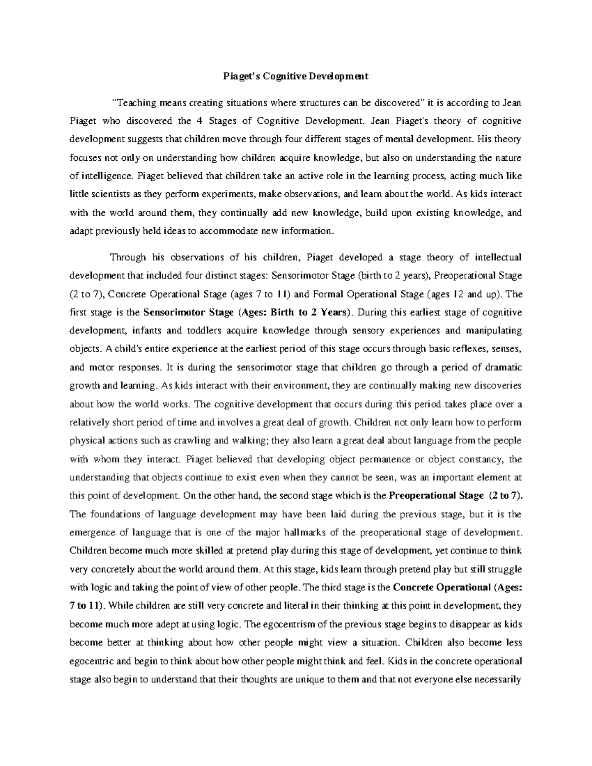 3.Jean Piaget's Cognitive Development - Piaget’s Cognitive Development ...