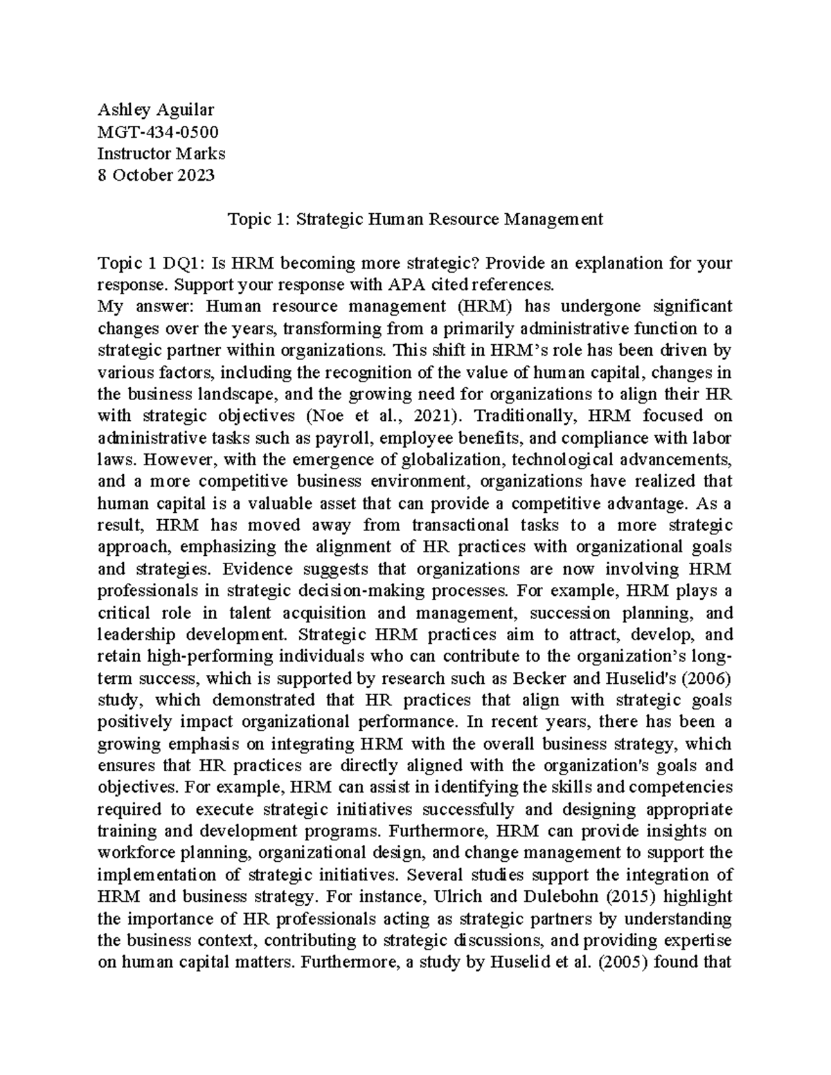 Topic 1- Strategic Human Resource Management - Ashley Aguilar MGT-434 ...