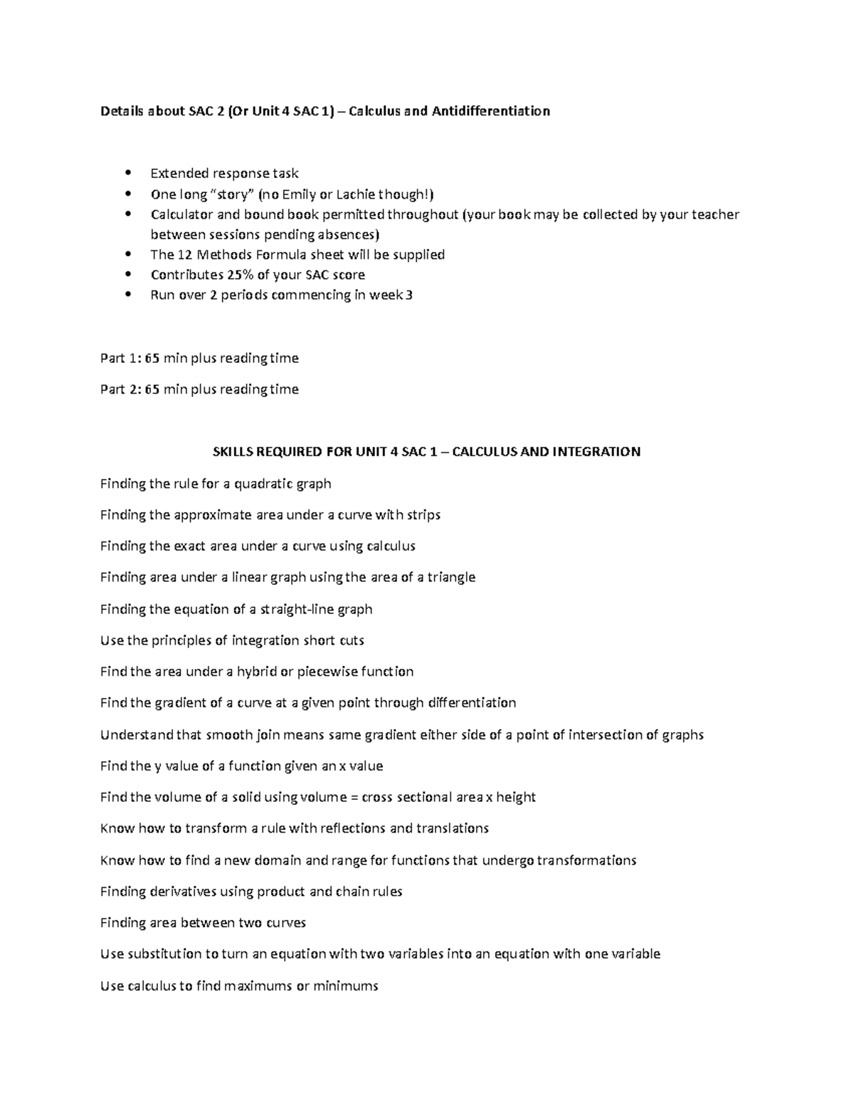 Maths Methods Calculus and Antidifferentiation SAC - Details about SAC ...
