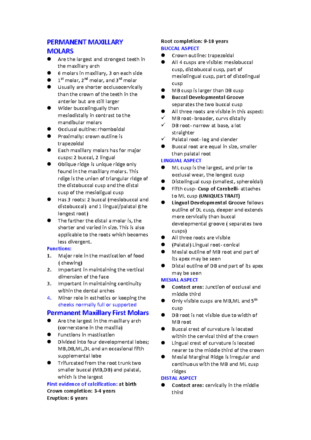 Per. Molars - Oral Ana - PERMANENT MAXILLARY MOLARS Are the largest and ...