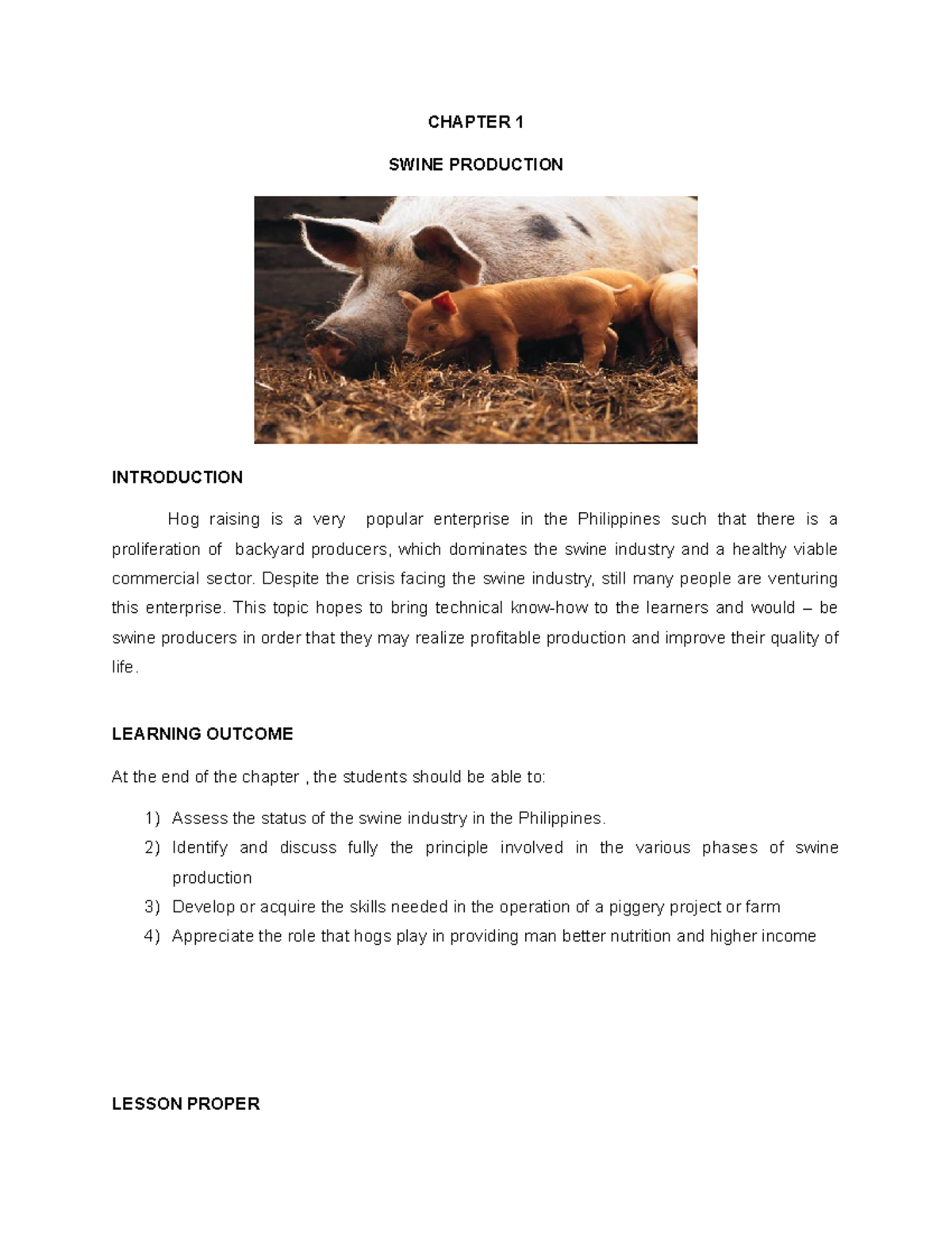 Lesson 1. Overview of the Swine Industry - CHAPTER 1 SWINE PRODUCTION ...