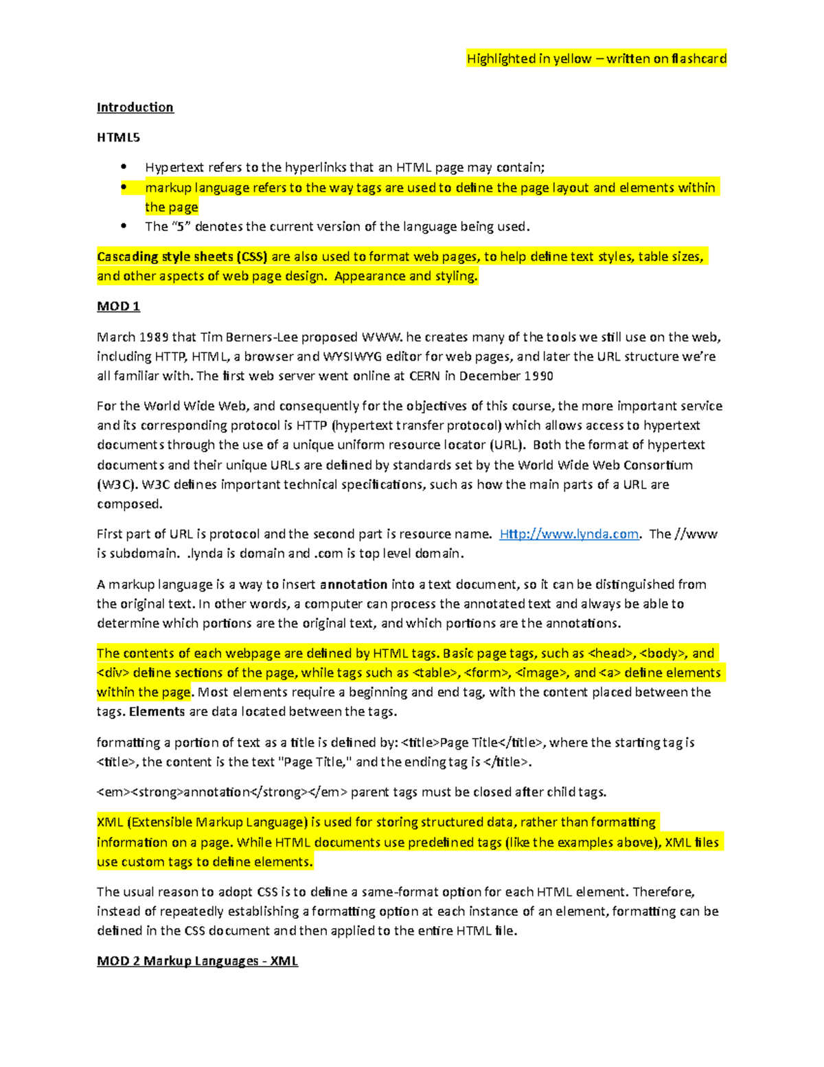 C779 notes - Note pages - Introduction HTML Hypertext refers to the ...