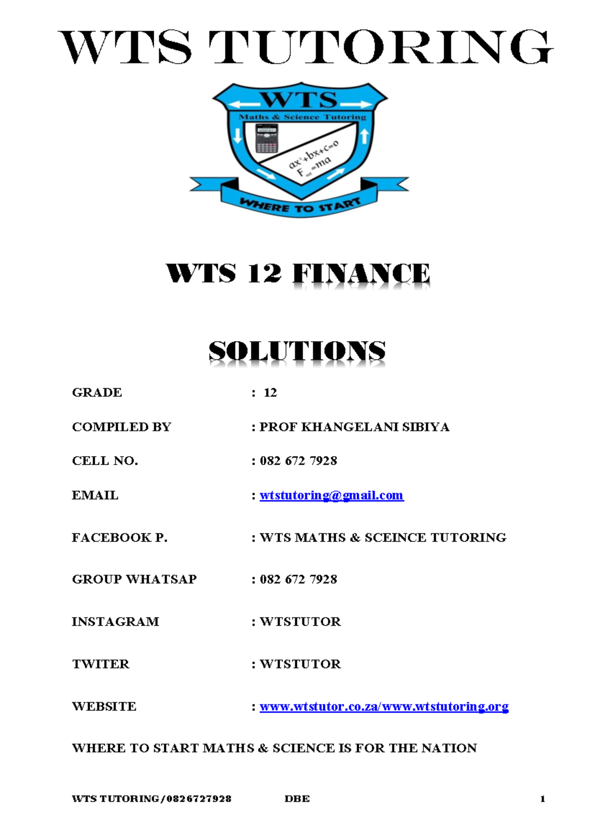 2022 WTS 12 Finance Solutions - WTS 12 FINANCE SOLUTIONS GRADE : 12 ...