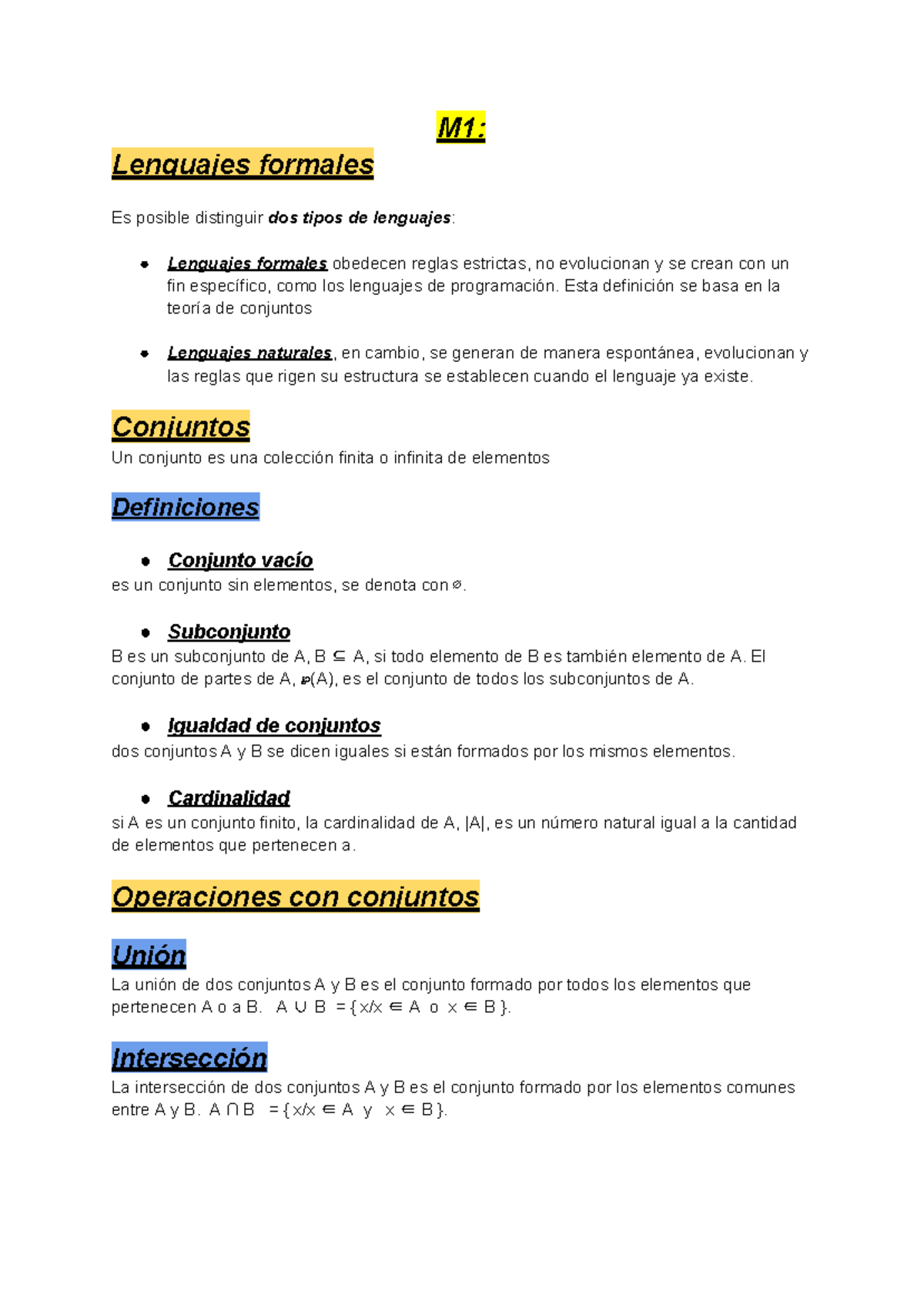 Lenguajes formales M1 y M2 - M1: Lenguajes formales Es posible ...