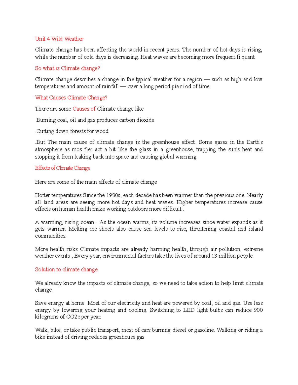 Unit 4 Wild Weather - Unit 4 Wild Weather Climate change has been ...