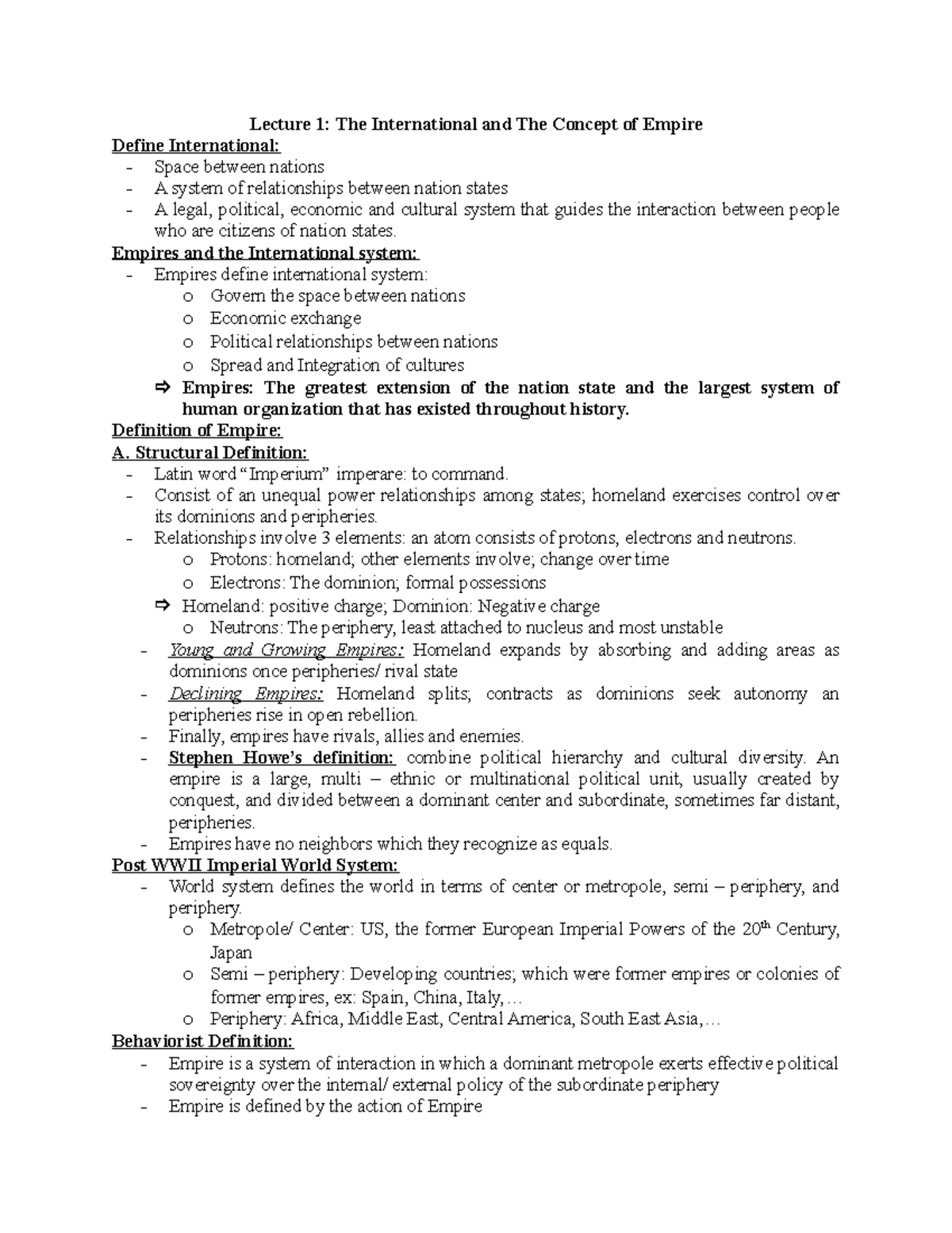 Midterm Revision - Lecture 1: The International and The Concept of ...