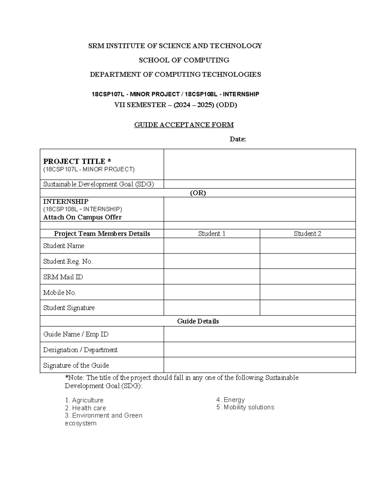 Project Guide Acceptance Form - SRM INSTITUTE OF SCIENCE AND TECHNOLOGY ...