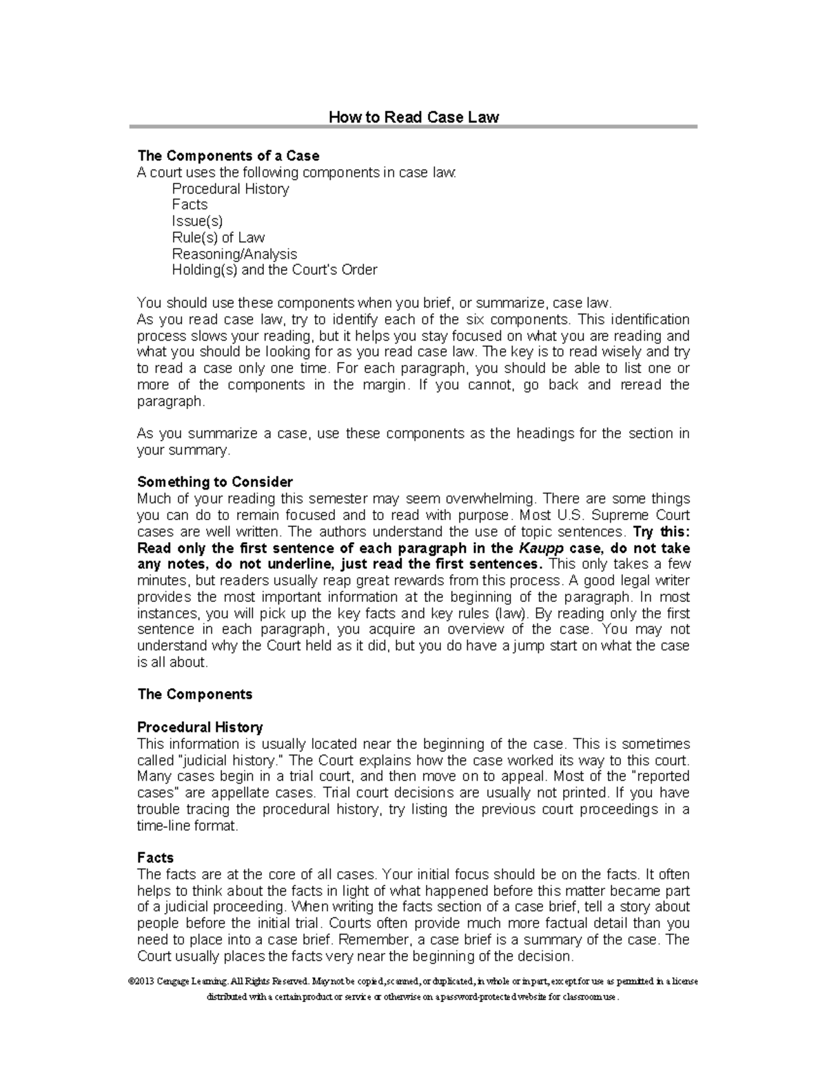 Reading a Case - Lecture notes - ©2013 Cengage Learning. All Rights ...