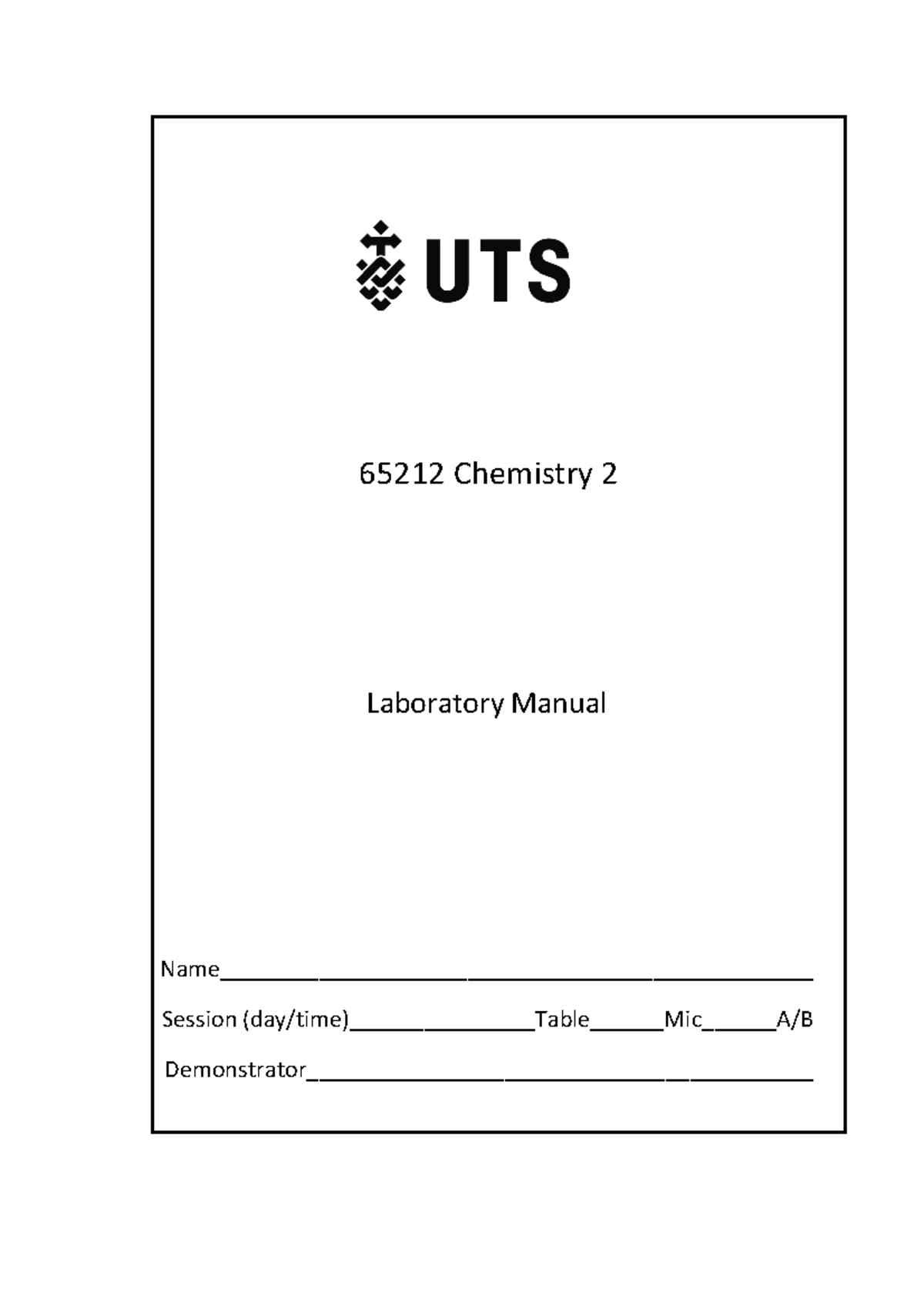 Chemistry 2 Lab Manual 2022 - 65212 Chemistry 2 Laboratory Manual - Studocu