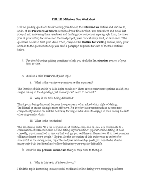 PHL 111 Module 1 Journal - PHL 111 Module One Journal GARTEE KENNEDY 01 ...