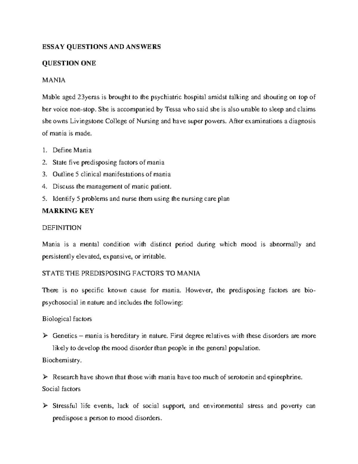 Essay Q and A Maniamaniq - ESSAY QUESTIONS AND ANSWERS QUESTION ONE ...