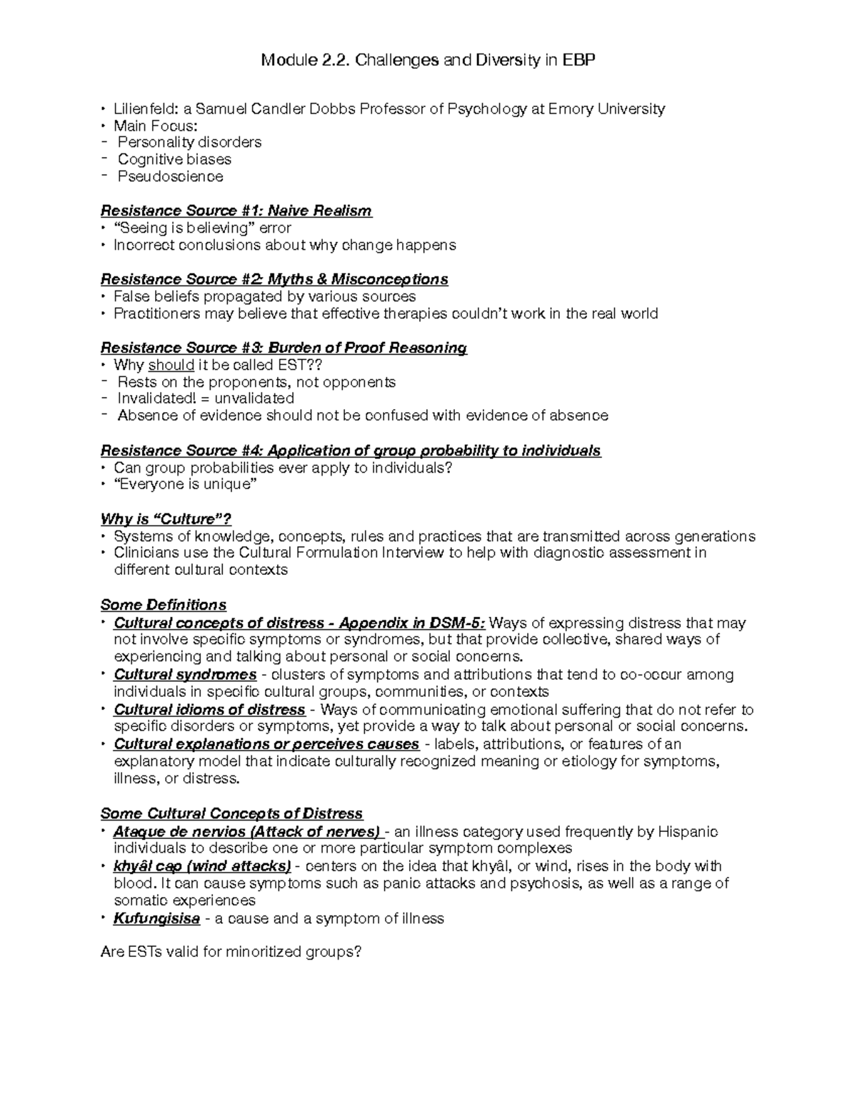 Challenges and Diversity in EBP - Module 2. Challenges and Diversity in EBP Lilienfeld: a Samuel ...