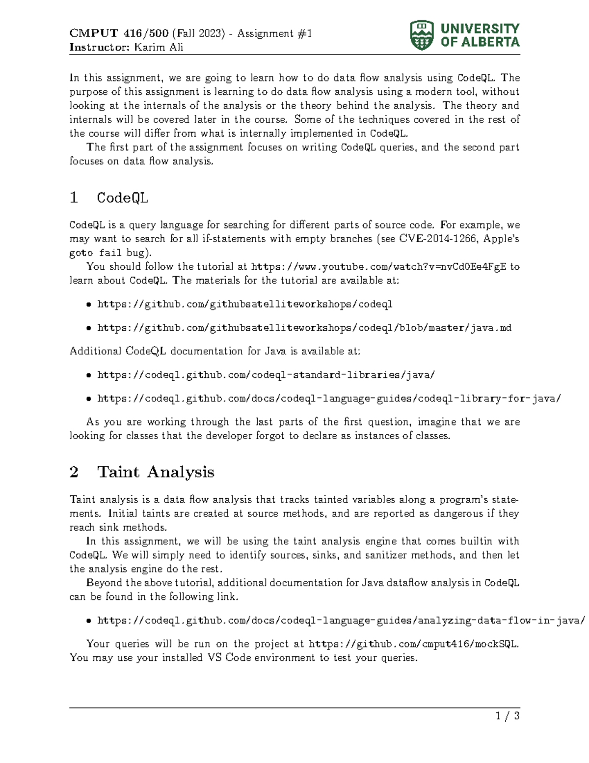 A1 - Assignment 1 - CMPUT 416/500 (Fall 2023) - Assignment # Instructor: Karim Ali In this - Studocu
