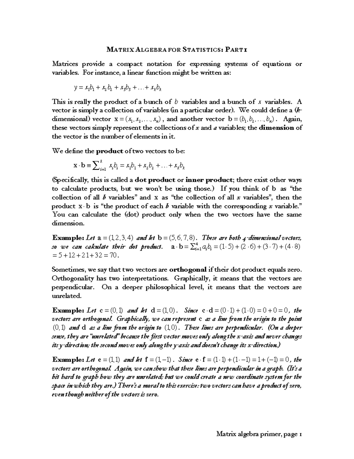 1 Basic matrix algebra for statistics - M ATRIX A LGEBRA FOR S ...