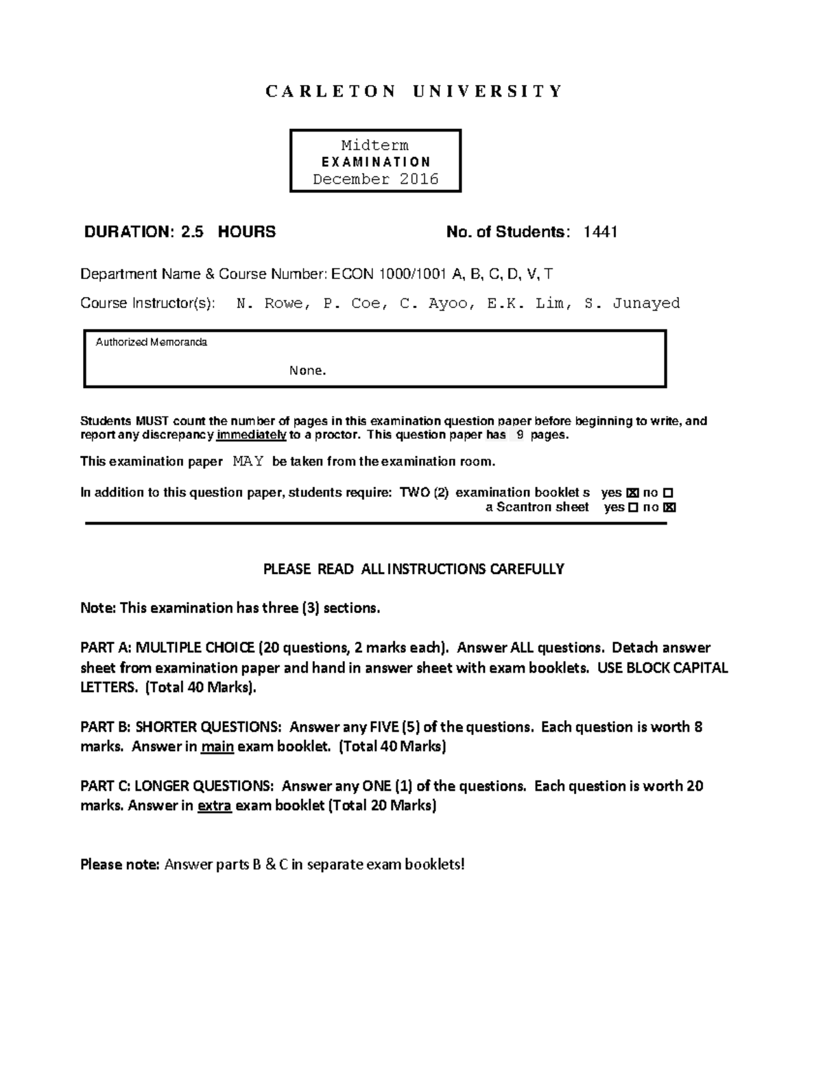 Midterm 2 11 December 2016 Questions Warning Tt Undefined Function 32 C A R L E T O N U N