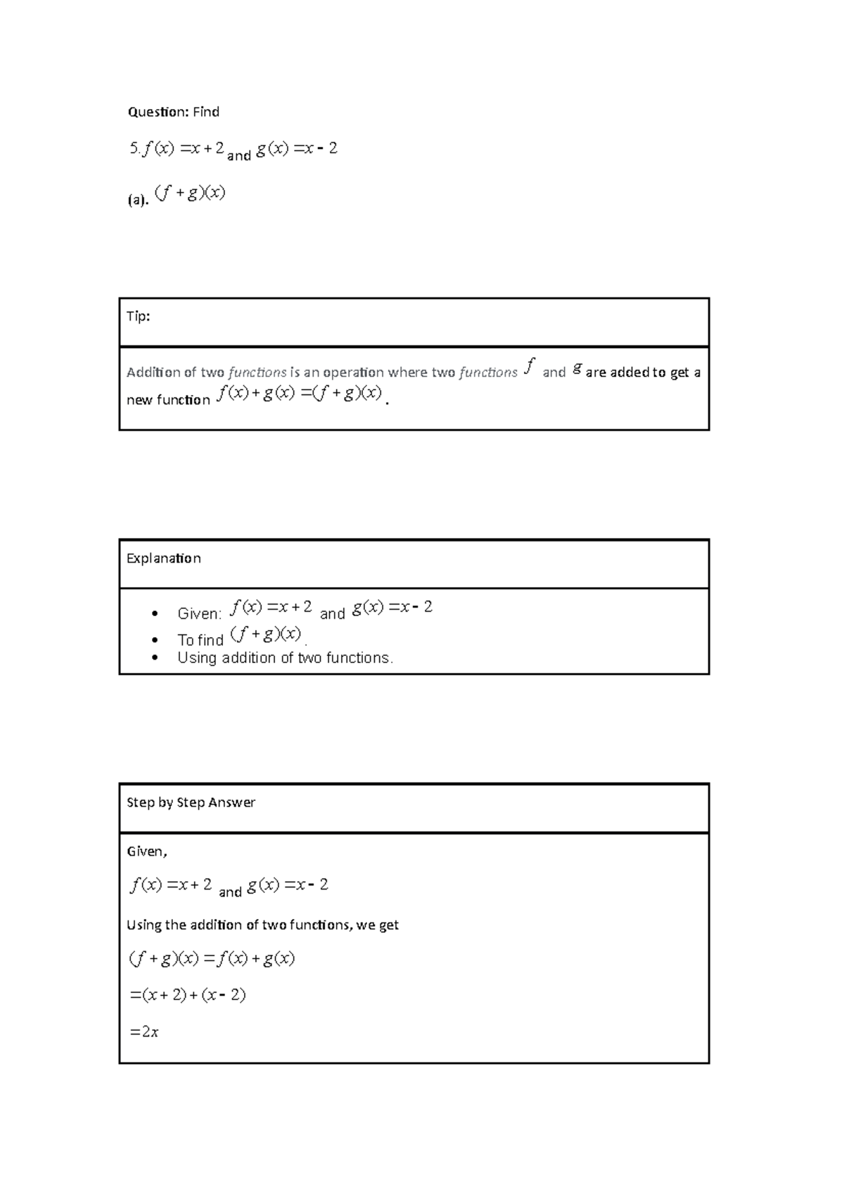 Combinations Of Functions Mathematics Practice Set 17 Question Find F X X 2 And G X X