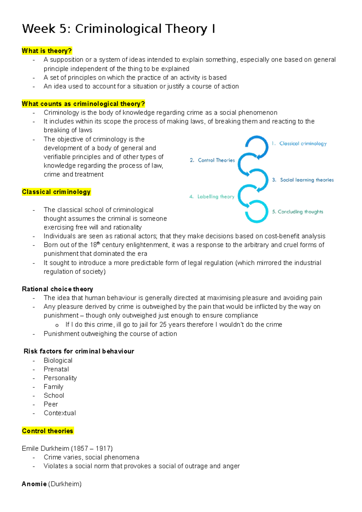 Week 5 - Criminological Theory I - Week 5: Criminological Theory I What ...