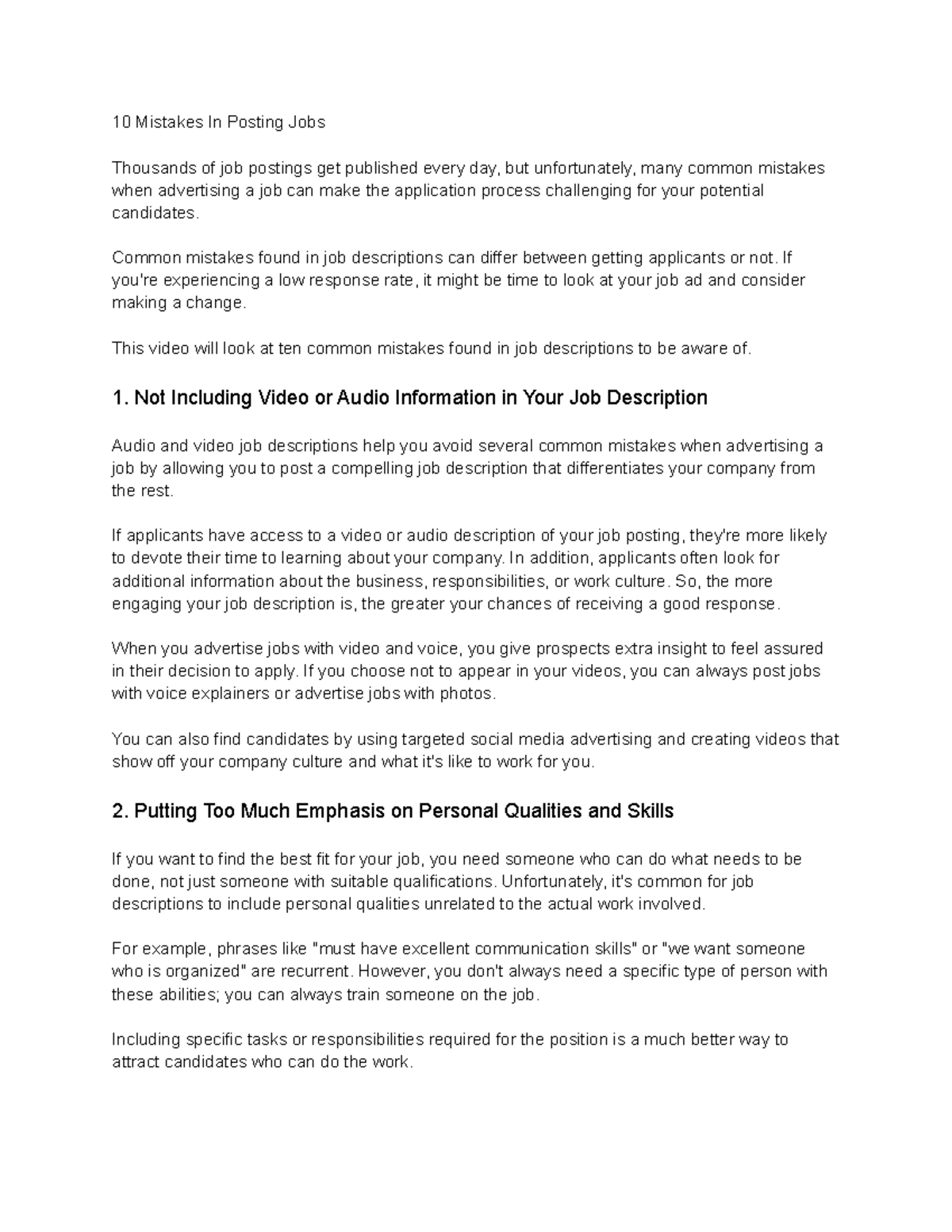 10 Mistakes In Posting Jobs - 10 Mistakes In Posting Jobs Thousands of ...