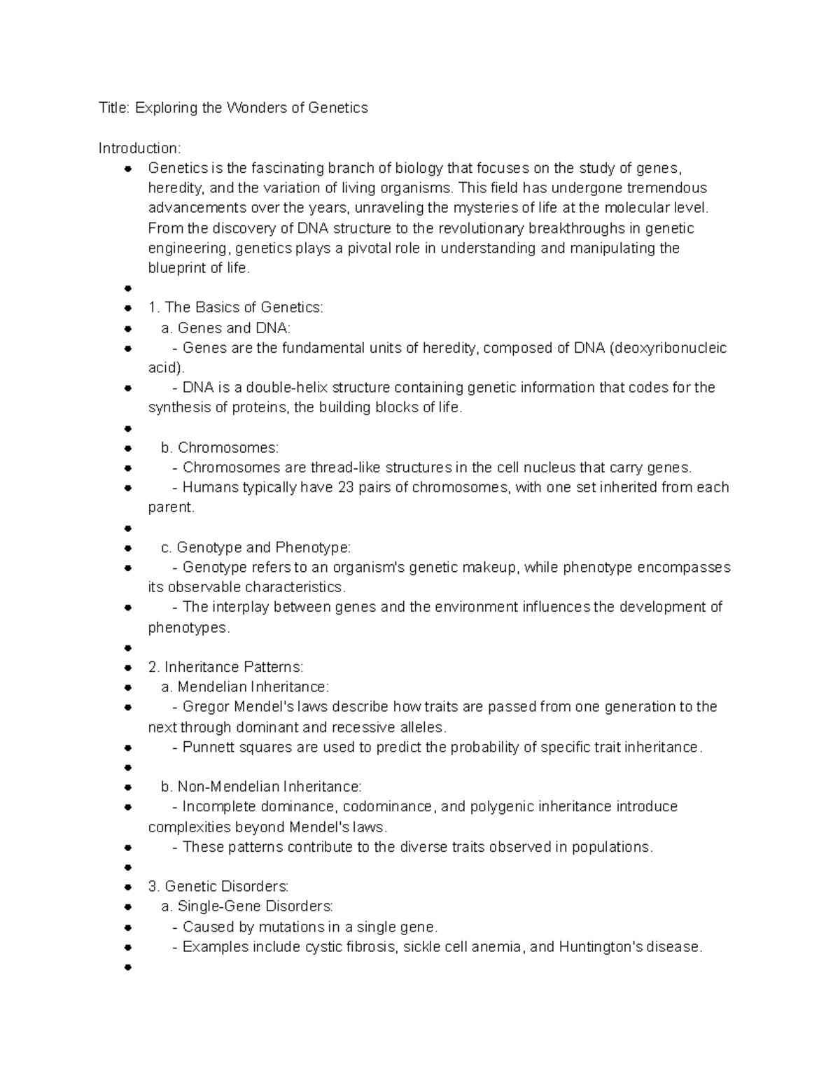 Notes for DNA and genetics - Title: Exploring the Wonders of Genetics ...