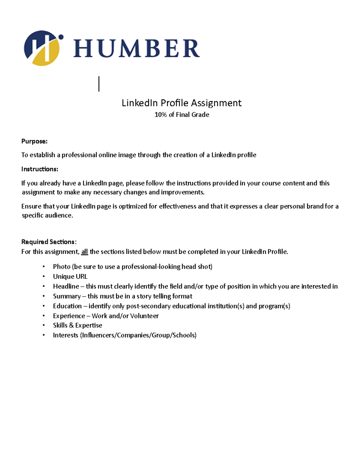 WORK 5050 Linked In Assignment Outline and Rubric - LinkedIn Profile ...