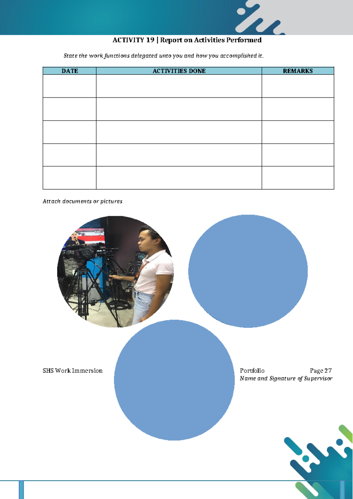 Work immersion portfolio - ACTIVITY 19 | Report on Activities Performed ...