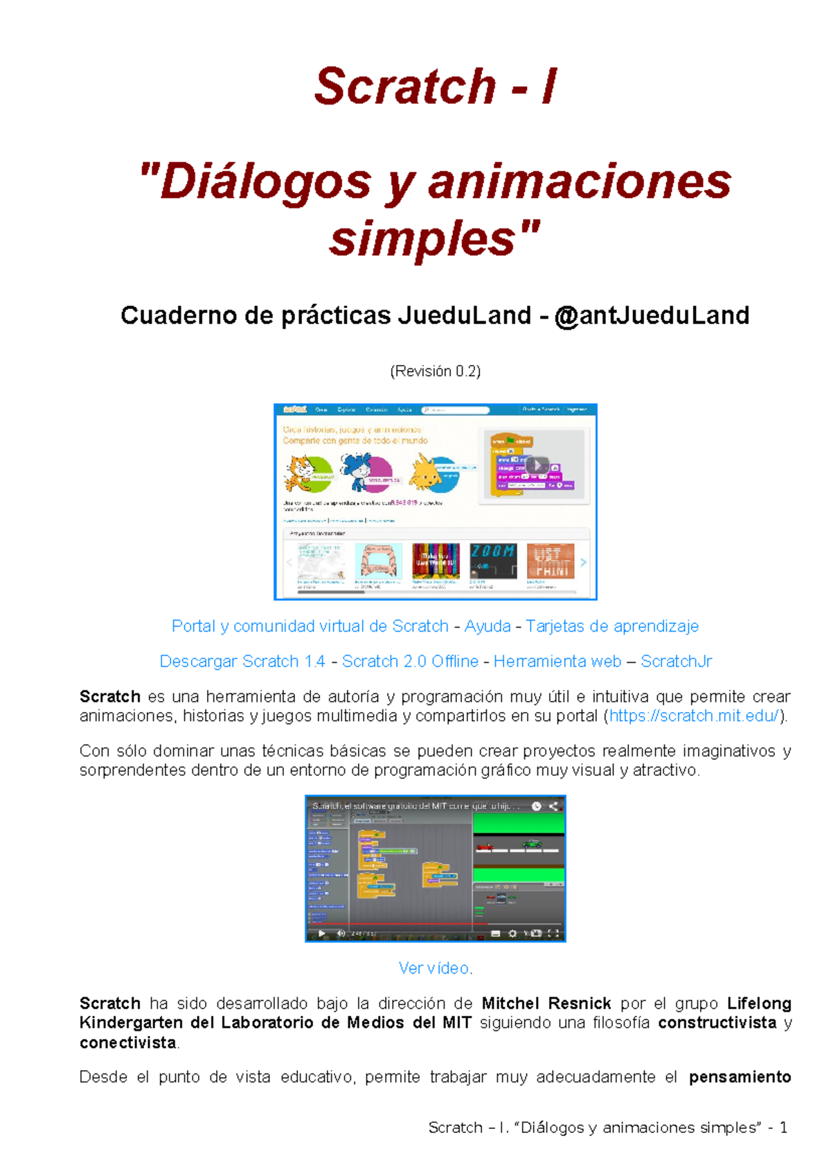 Manual de Scratch - Scratch - I "Diálogos y animaciones simples" Cuaderno de prácticas - Studocu