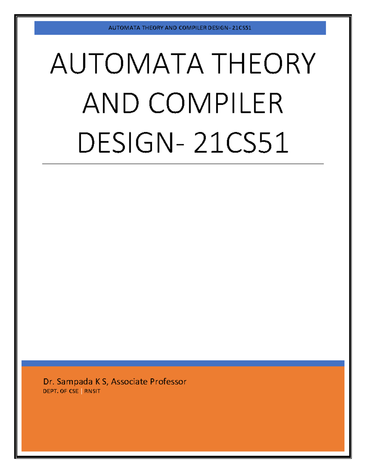 21cs51 module 2 - sdfgasfg - Dr. Sampada K S, Associate Professor DEPT. OF CSE | RNSIT AUTOMATA ...
