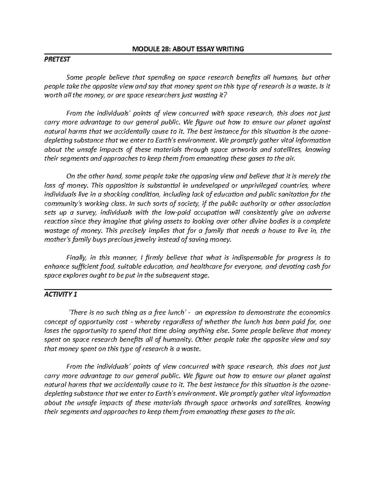 Module 28 Effective communication 2 - MODULE 28: ABOUT ESSAY WRITING ...