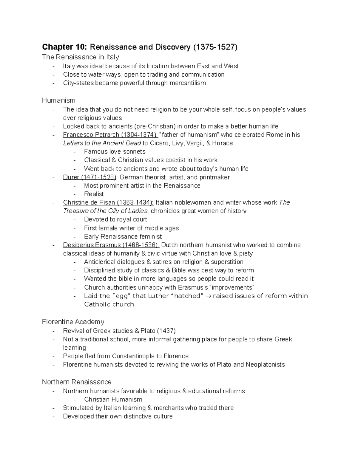 HIST 1100 September 16 Mc Fadden - Chapter 10: Renaissance and ...