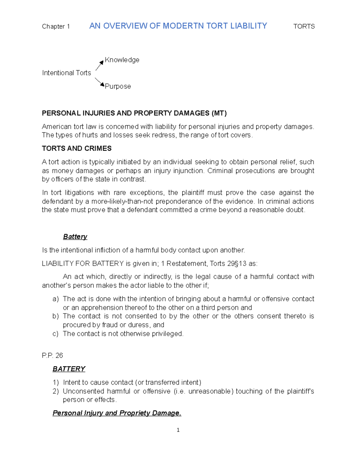 Chapter 1 An overview of modern tort liability - Knowledge Intentional ...