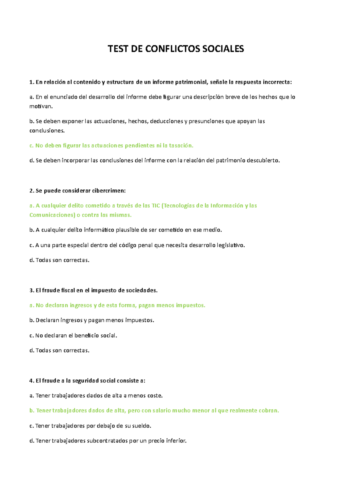 Recopilatorio Test conflictos sociales 2 - TEST DE CONFLICTOS SOCIALES ...