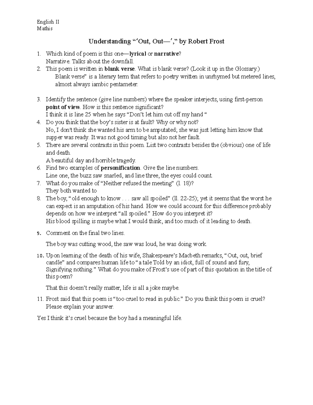 Frost Out Out - Shakespeare nthis is a lecture and useful for quizzes ...