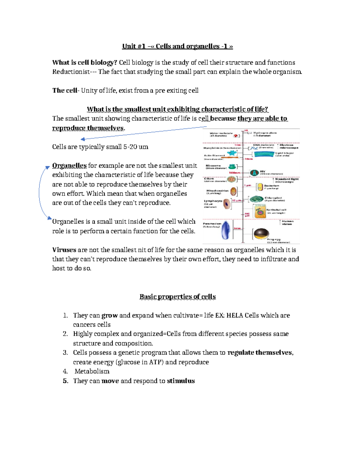 Étude Bio 266 - Summary Cell Biology - Unit #1 –« Cells and organelles ...