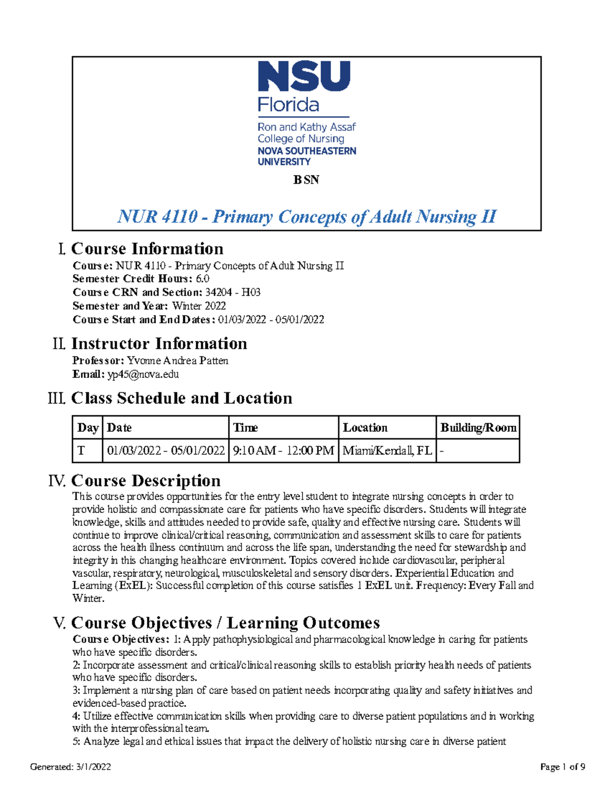 Medsurg 2 - syll - BSN NUR 4110 - Primary Concepts of Adult Nursing II ...