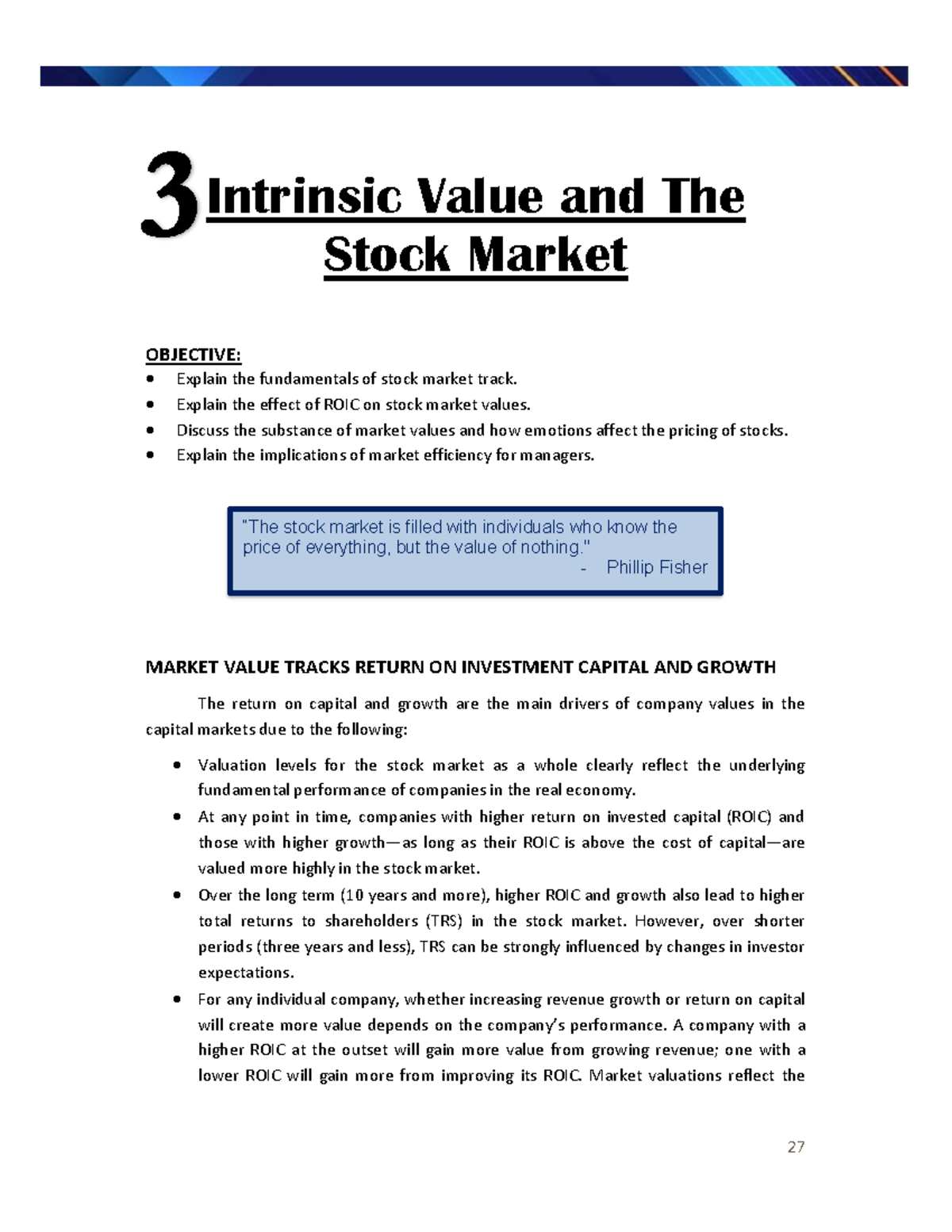 Chapter 3 Valuation Concepts & Methods - Intrinsic Value and The Stock Market OBJECTIVE: Explain ...
