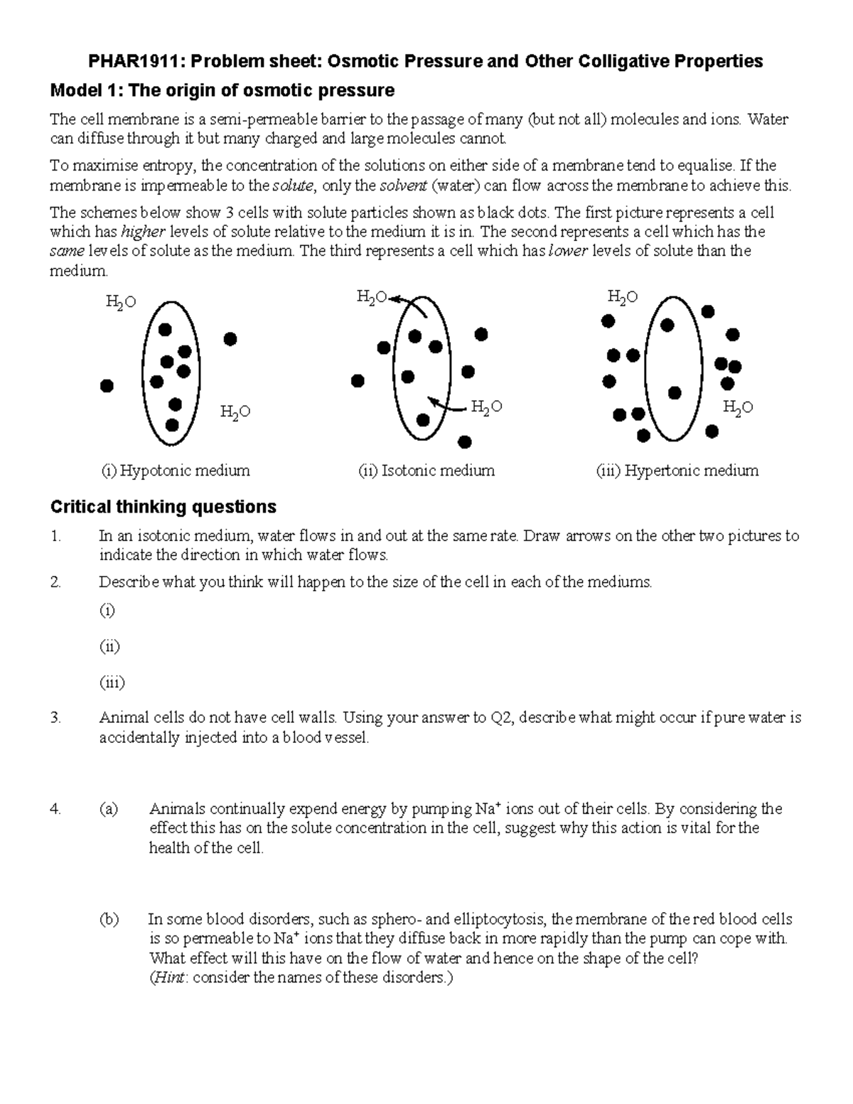 Osmotic Pressure Problem Sheet - PHAR1911: Problem sheet: Osmotic ...