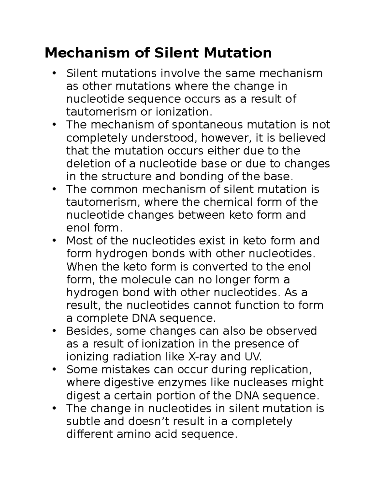 Bio 25 - Notes - Mechanism of Silent Mutation Silent mutations involve ...
