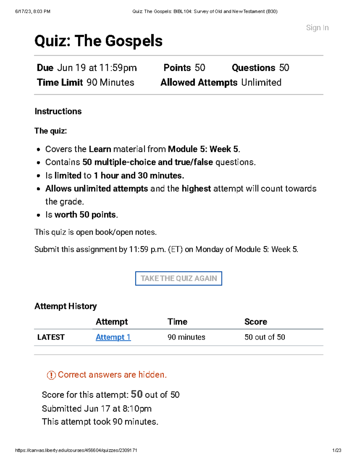 Quiz The Gospels BIBL104 Survey of Old and New Testament (B30) - Quiz ...