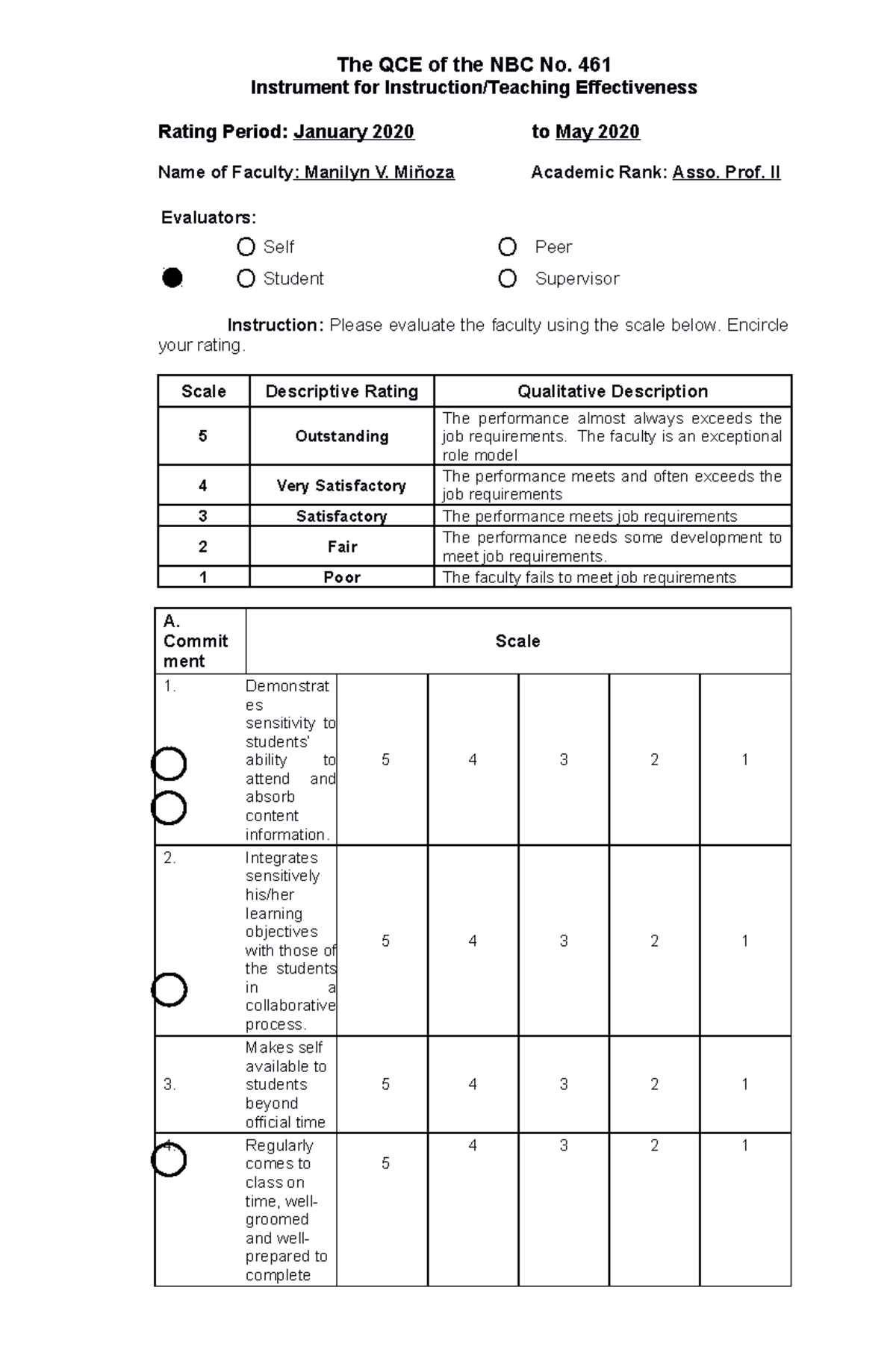 Manie 2023 QCE Instrument 6th cycle 1 - The QCE of the NBC No. 461 ...