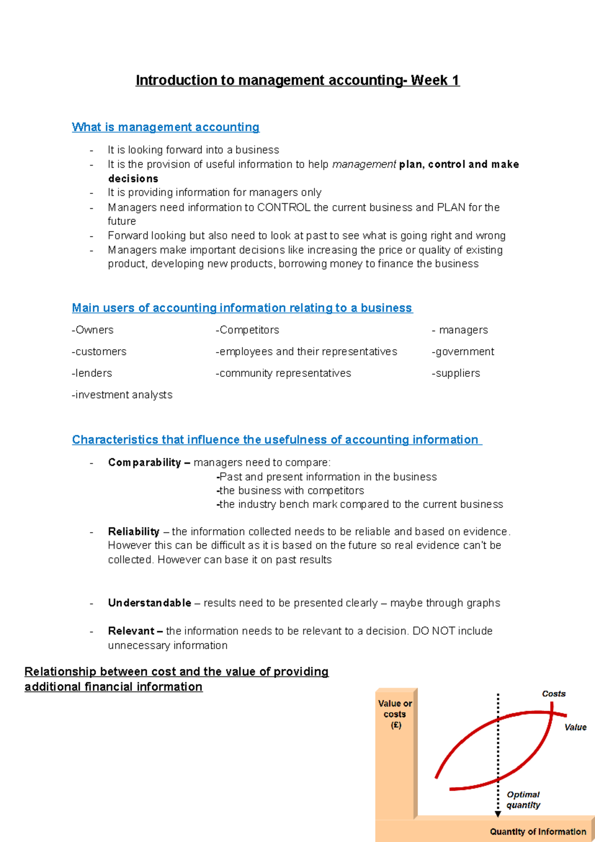 Week 1 - Lecture notes 1 - Introduction to management accounting- Week ...