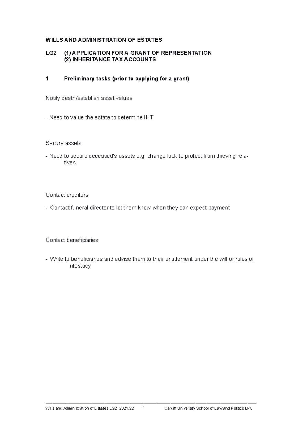 WAE LG2 Application for grant & IHT - WILLS AND ADMINISTRATION OF ...