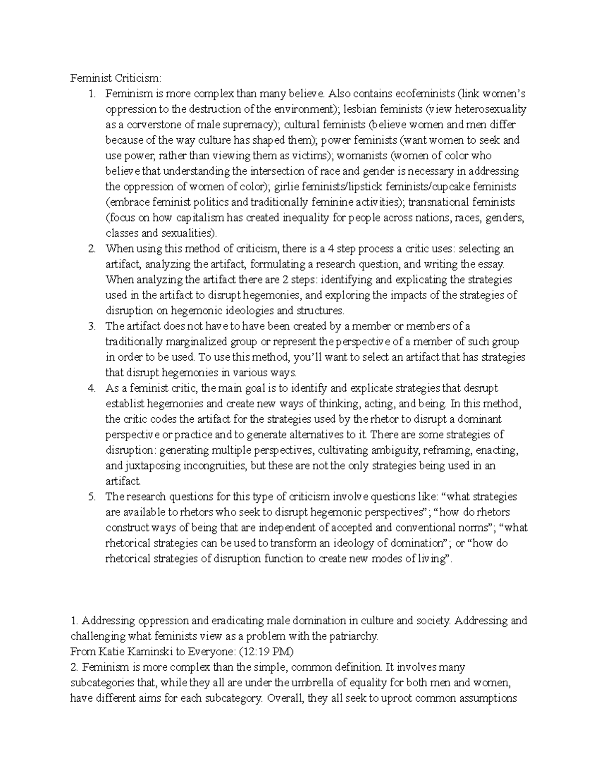 Feminist Criticism notes - Feminist Criticism: 1. Feminism is more ...